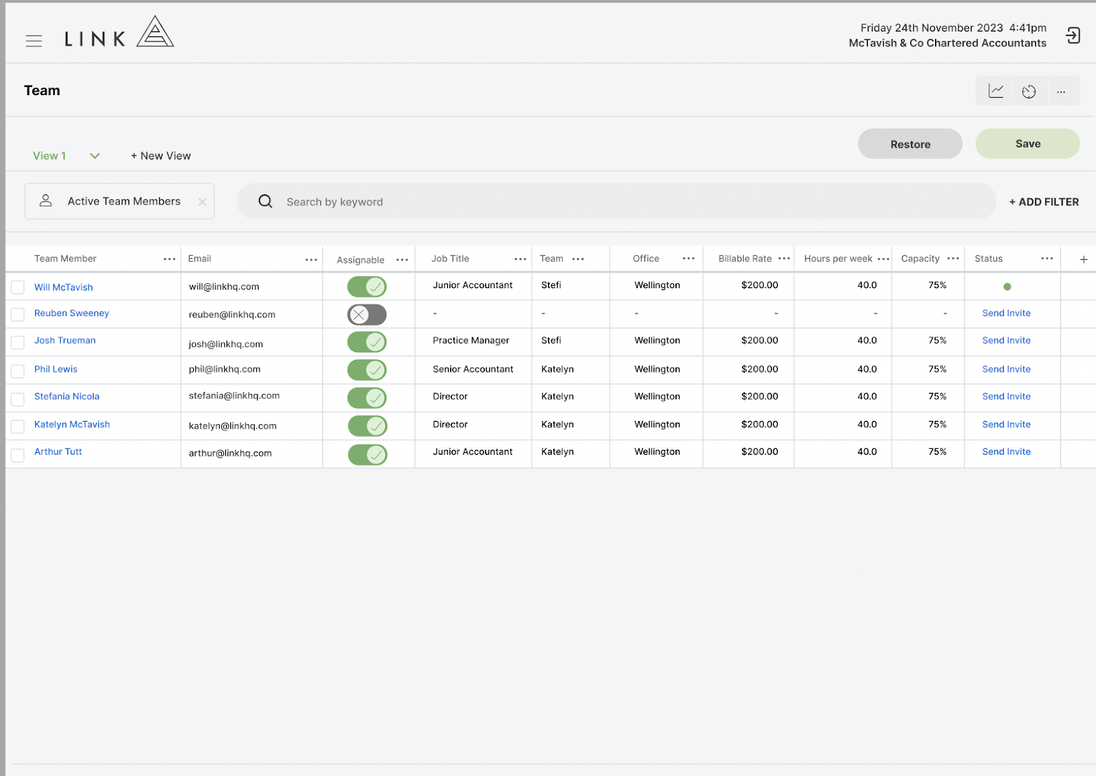 Fields in the Link Capacity Team Table – Link Academy